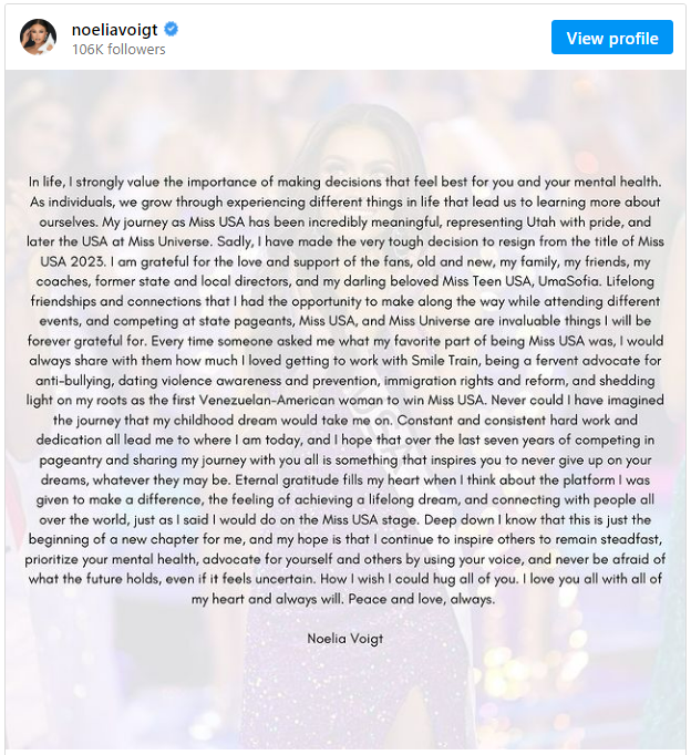 Miss USA 2023 Announces Title Resignation, Citing Mental Health Struggles – One America News Network