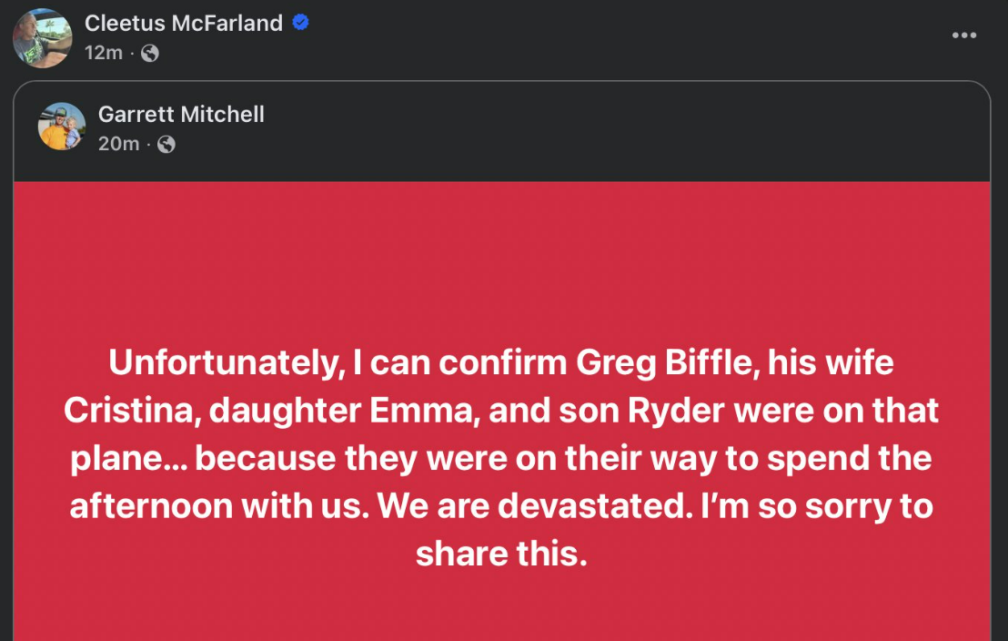 Family friend: Fmr NASCAR driver Greg Biffle and his family among 7 ...